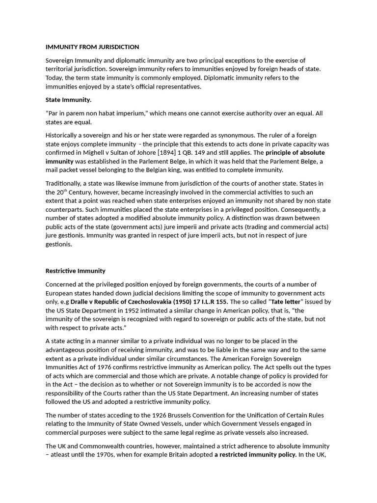 Jurisdictional Immunities | PDF | Sovereign Immunity | Diplomacy