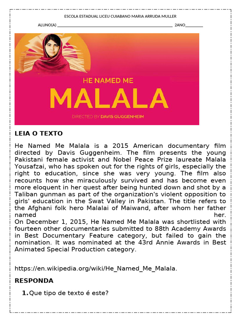 He Named Me Malala: Documentary Overview | PDF