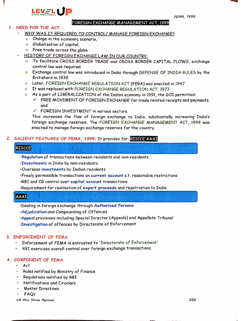 Fema Caanushree Notes+Pyqs+Mcqs | PDF