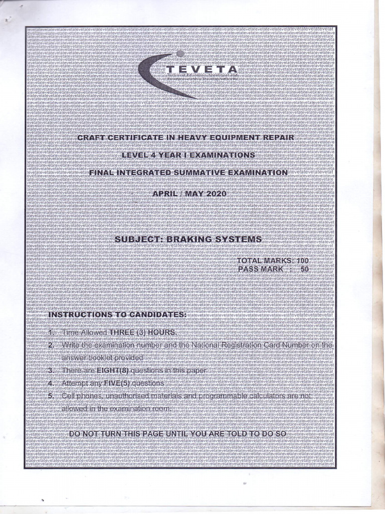 Craft Certificate in Heavy Equipment Repair Level I Aprilmay 2020 1 | PDF