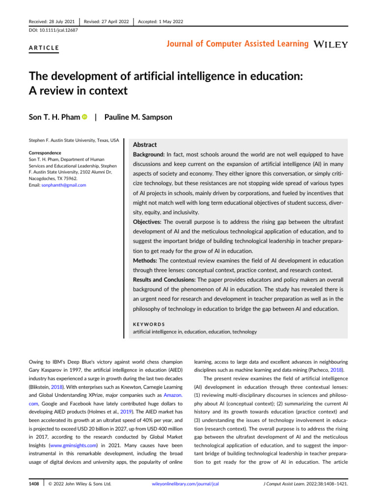 The Development of Artificial Intelligence in Educ | PDF | Artificial Intelligence ...