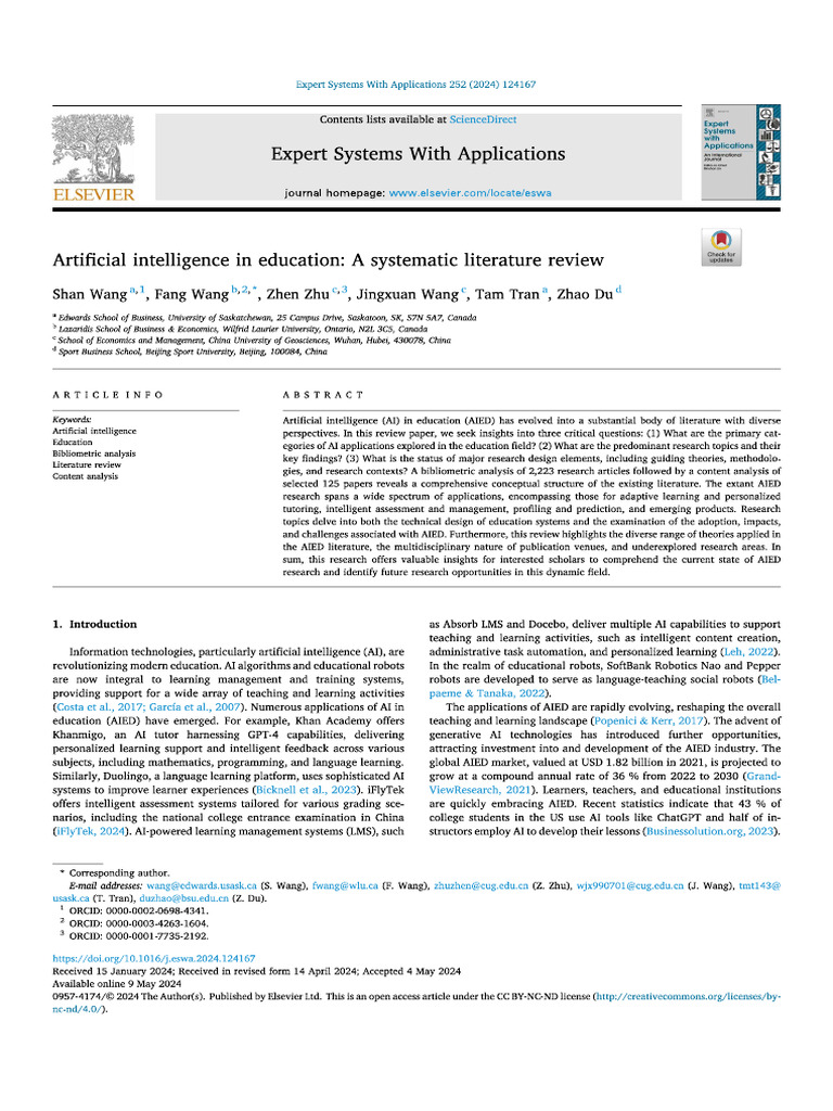 Artificial Intelligence in Education A Systematic Literature (2022) | PDF