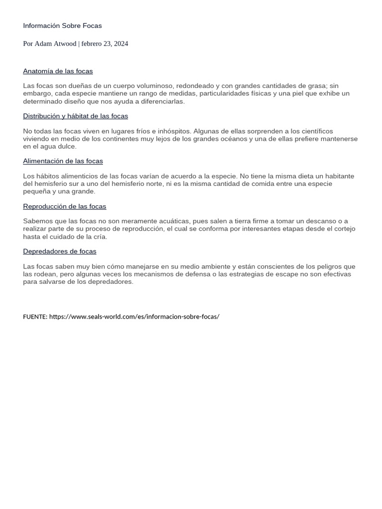 Información Sobre Focas | PDF