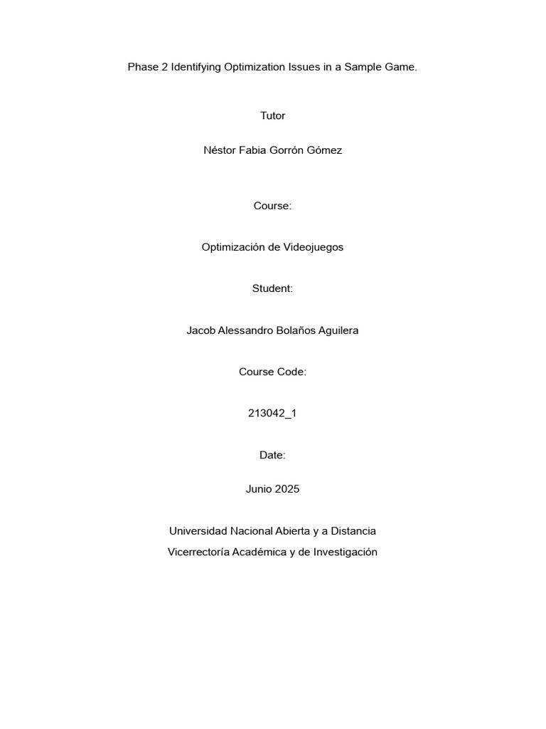 Game Optimization Analysis by Jacob Bolaños | PDF
