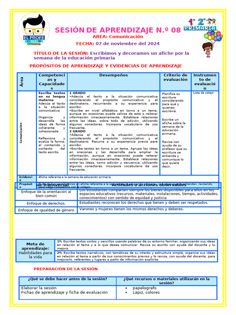 Sesion Comunicacion - Escribimos Un Afiche Educacion Primaria | PDF | Educación primaria | Maestros