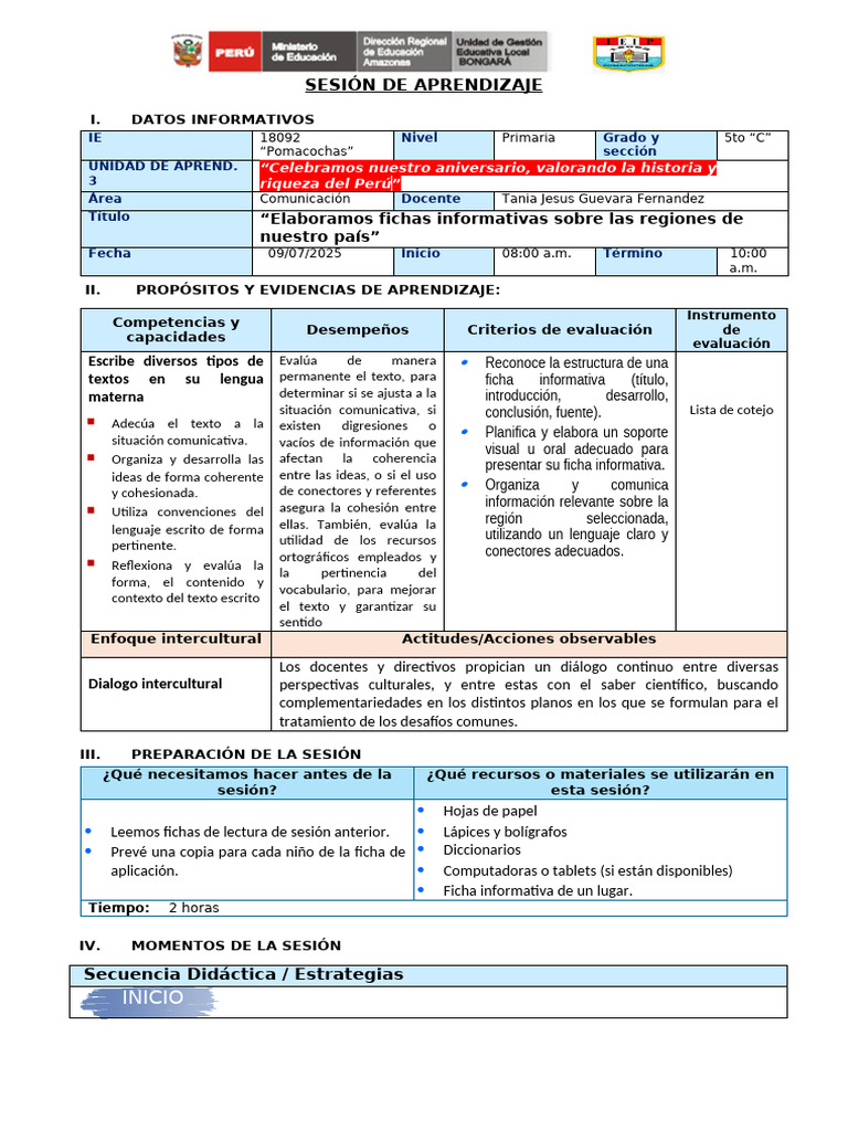 Miércoles 09-07-25 SESIÓN COM. Elaboramos Fichas Informativas Sobre Las ...