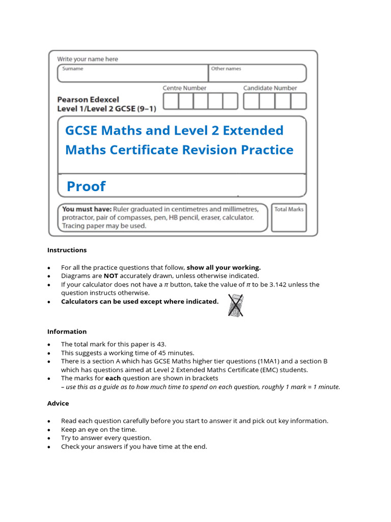 09a Proof GCSE and EMC Revision Paper | PDF | Elementary Mathematics ...