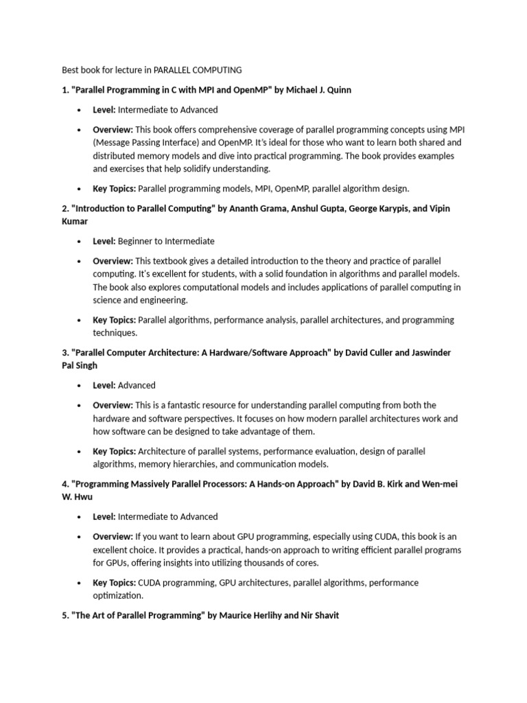 Best Book For Lecture in PARALLEL COMPUTING | PDF | Parallel Computing | Message Passing Interface