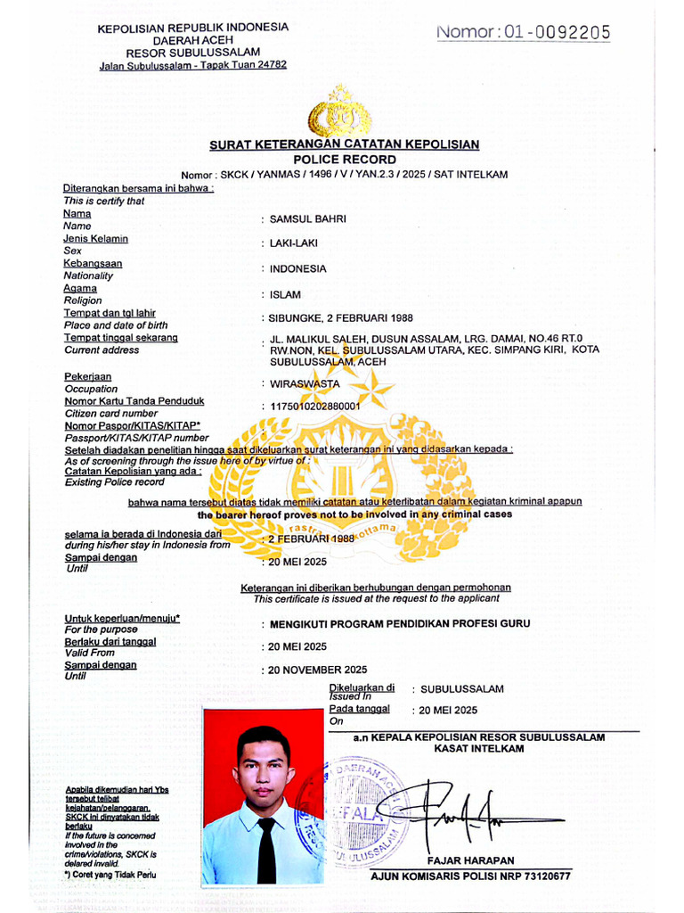 Scan Surat Keterang Berkelakuan Baik Dari Kepolisian | PDF