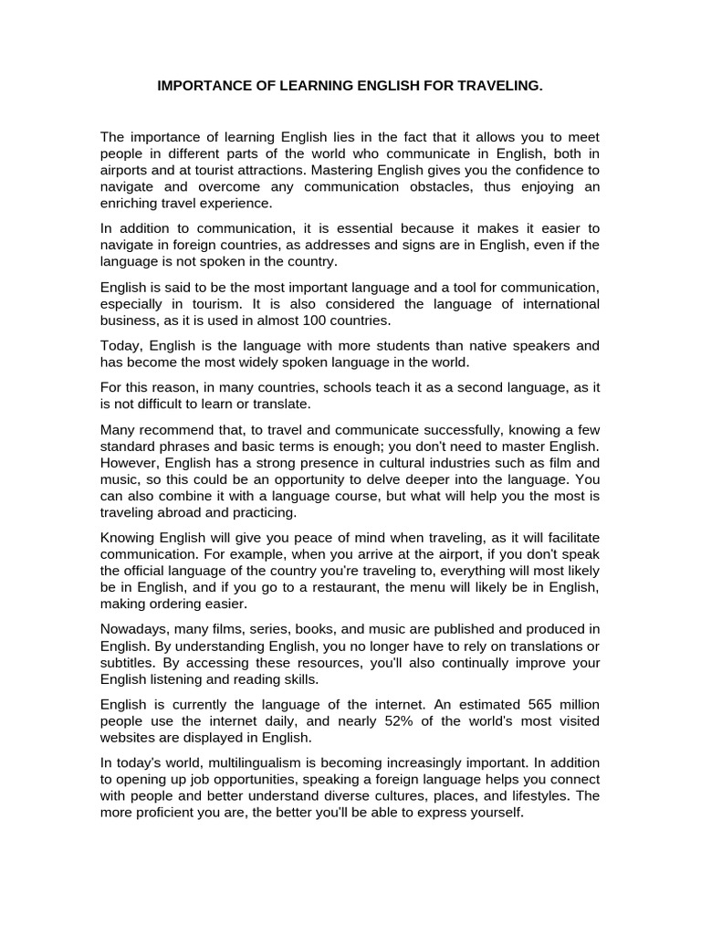 Importance of Learning English For Traveling | PDF | English Language ...