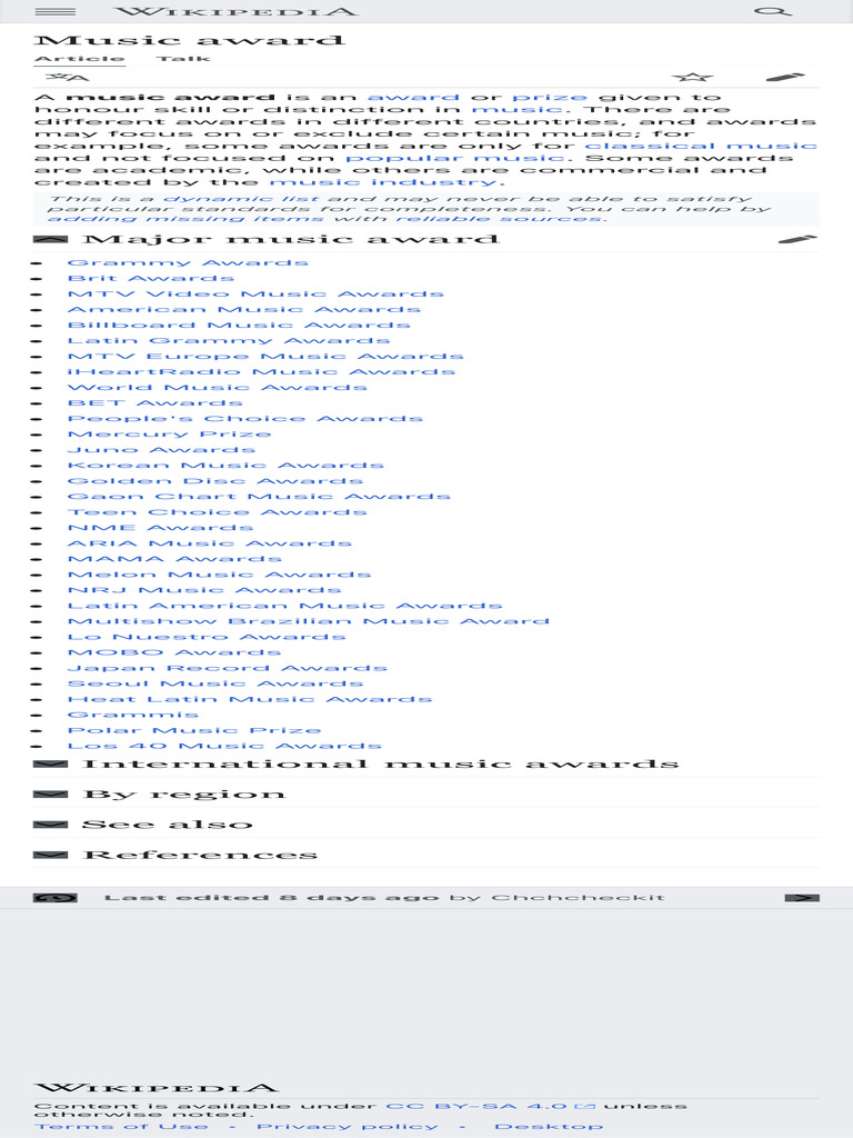 Music Award - Wikipedia | PDF