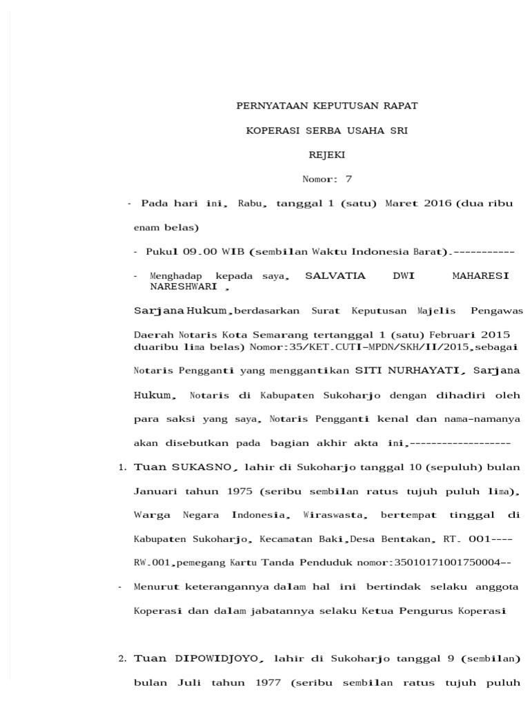 PDF Akta Perubahan Anggaran Dasar Koperasi PKR Fix | PDF