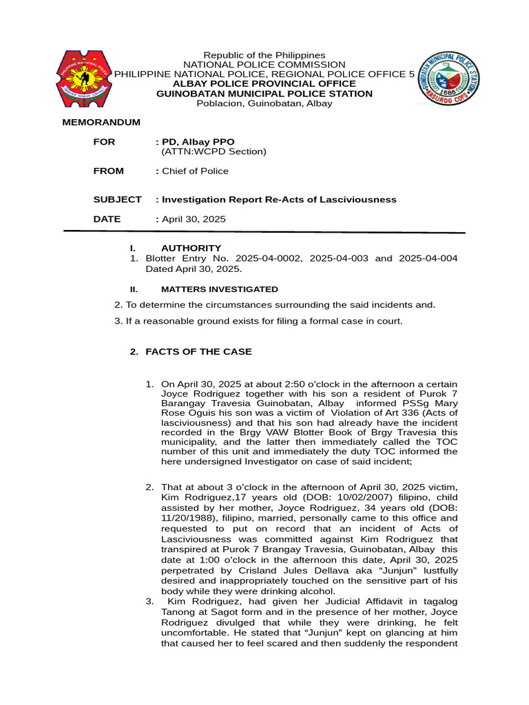 Acts of Lasciviousness Case Folder111 | PDF | Affidavit | Law Enforcement