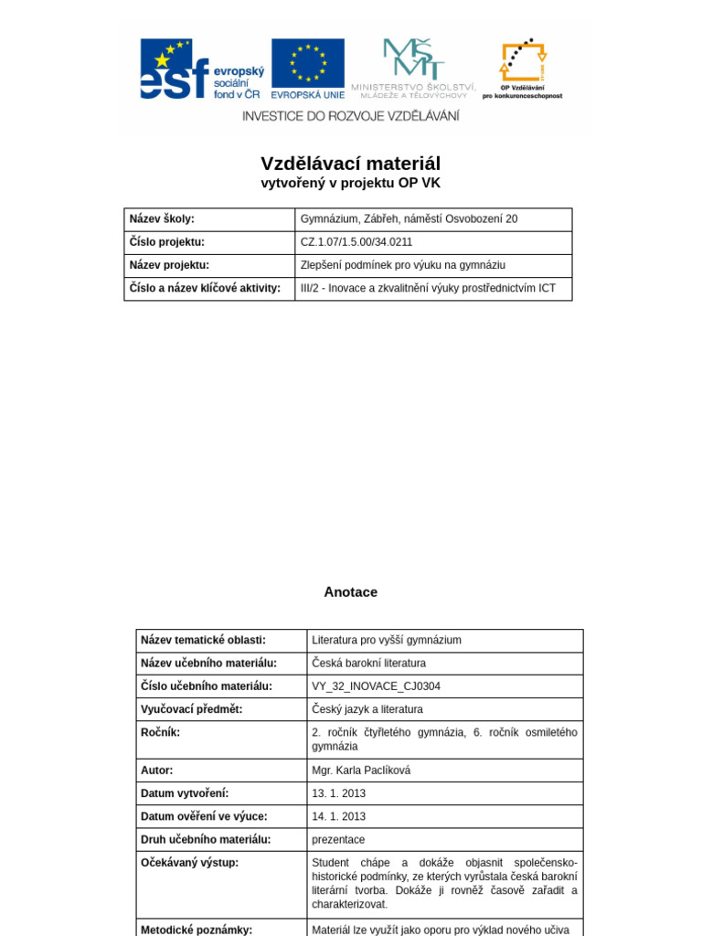 Vy 32 Inovace Cj0304 | PDF