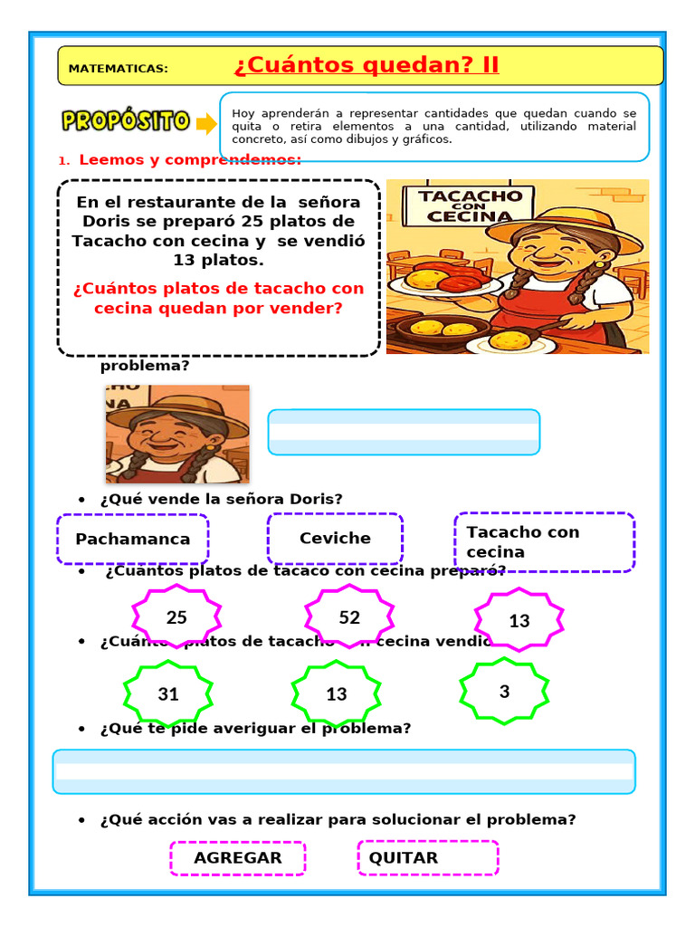 U4 S1 Ficha D4 Mat Cuantos Quedan 2 | PDF | Sustracción