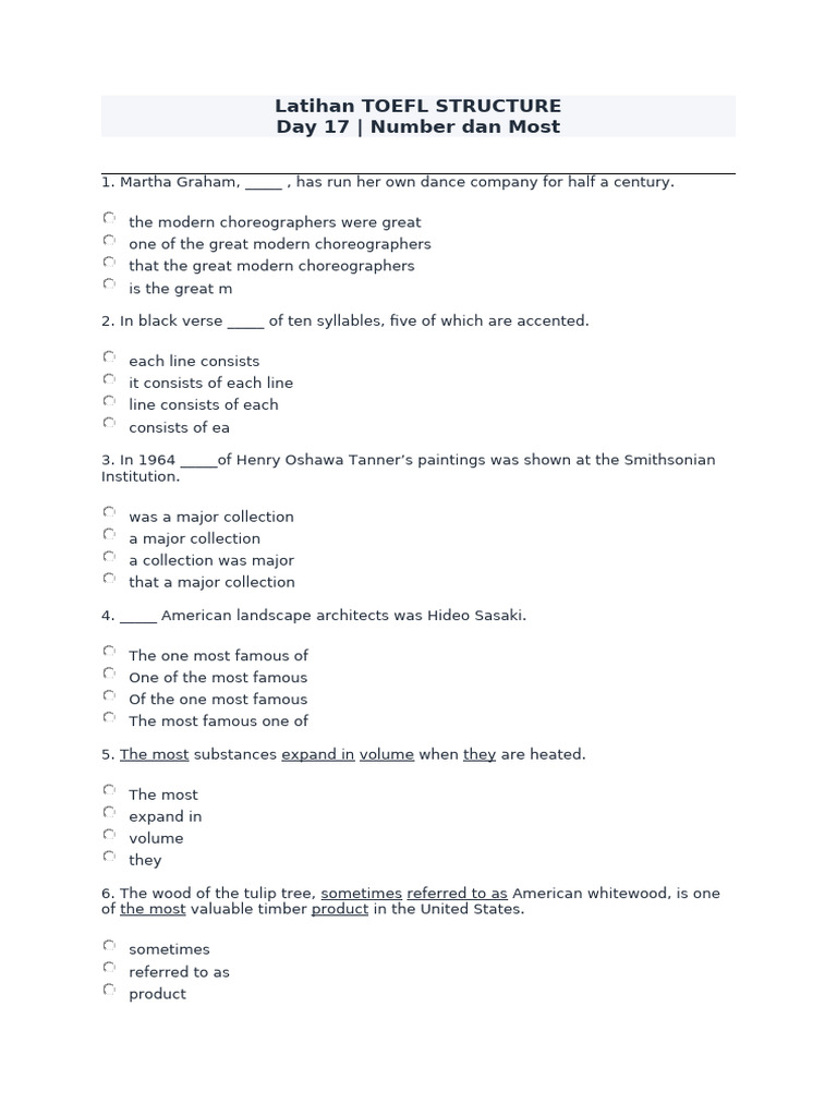 Soal TOEFL Structure Day 17 | PDF