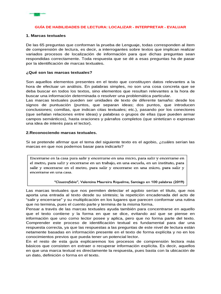 Habilidades de Lectura: Localizar e Interpretar | PDF | Inferencia ...