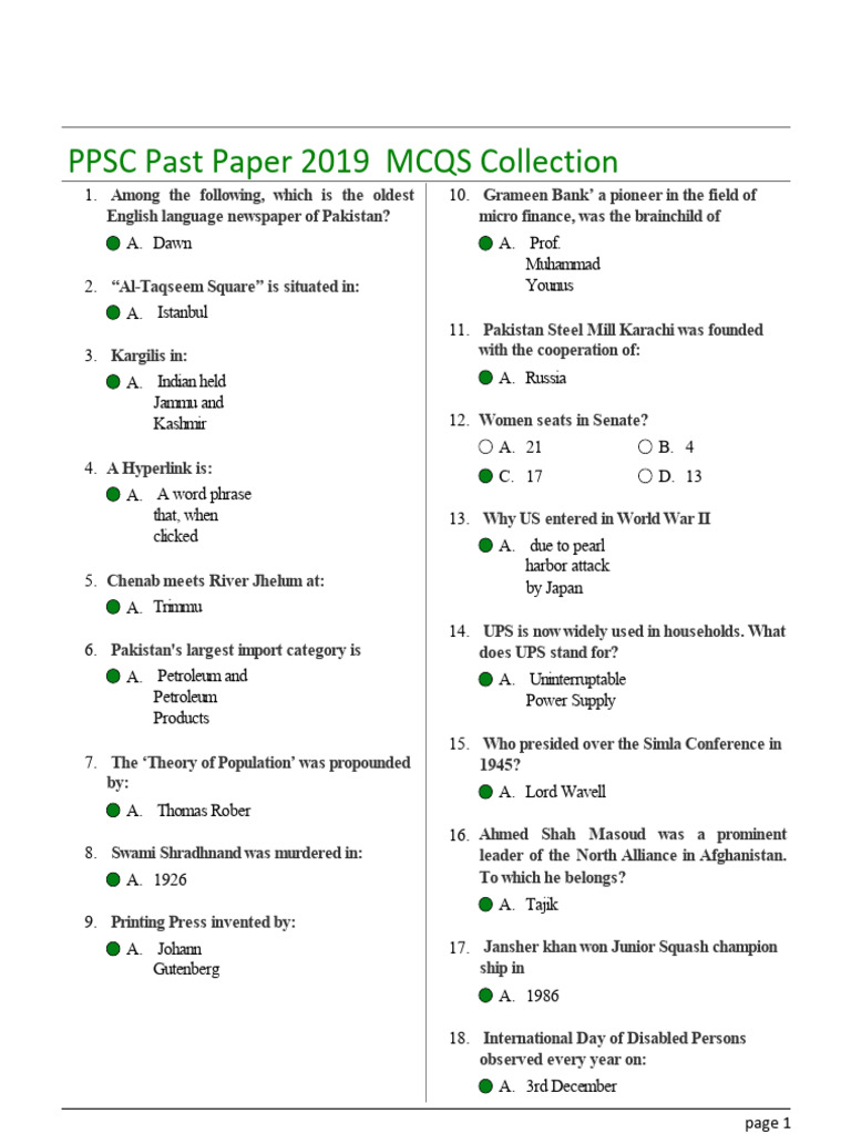 PPSC 2019 Past Paper | PDF | Pakistan | Muhammad Ali Jinnah
