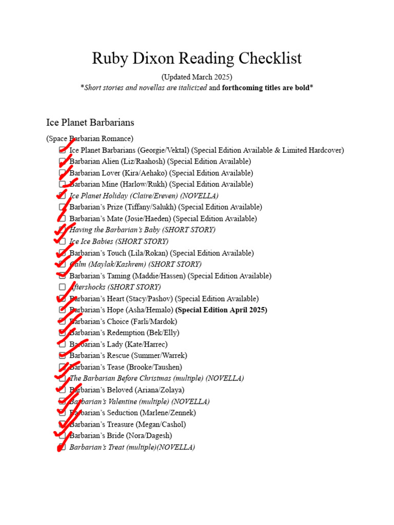 Ruby Dixon Reading Order 2025 | PDF