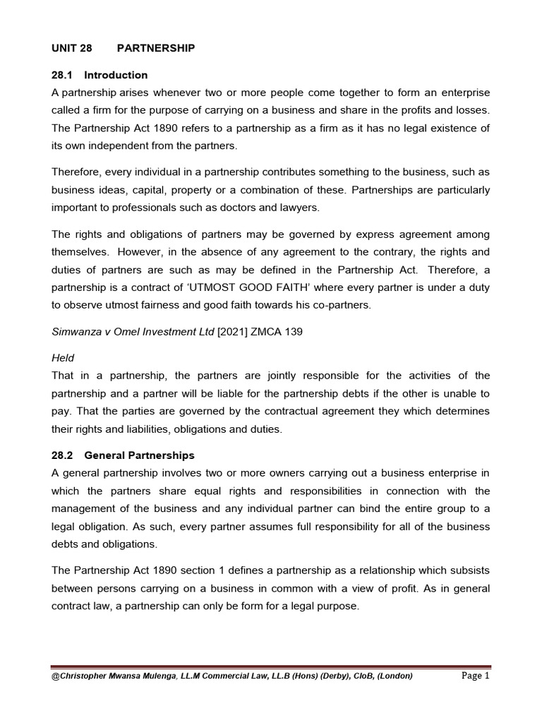 Company Unit 29 Partnership | PDF | Partnership | Legal Liability