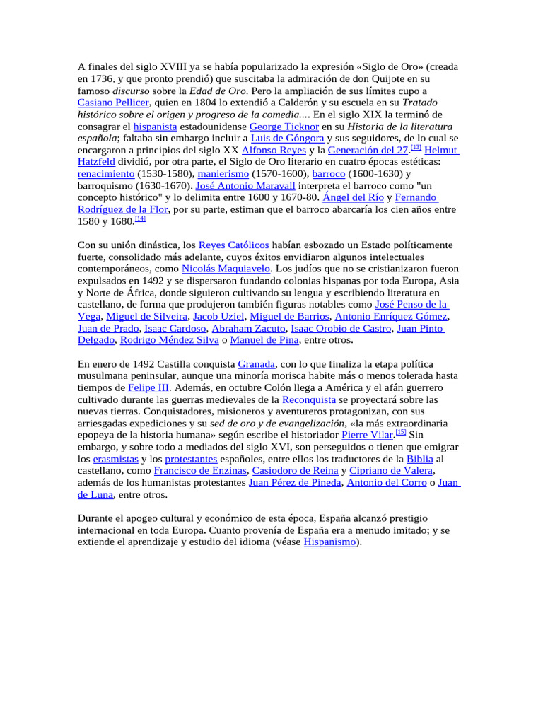 Evolución del Siglo de Oro Español | PDF | España