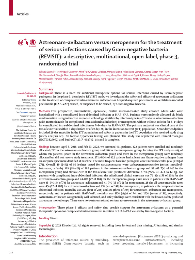 Aztreonam-Avibactam Versus Meropenem For The Treatment of Serious ...
