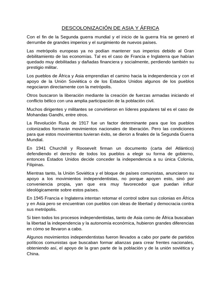 Descolonización de Asia y África | PDF | Descolonización | Unión Soviética