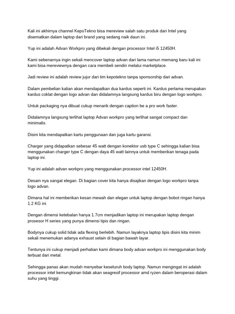 Review Advan Work Pro I5 Gen 12 | PDF