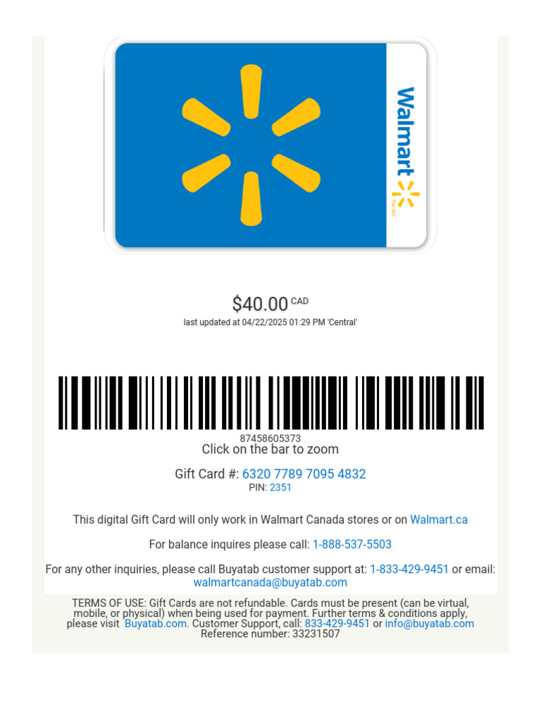 Walmart Canada Digital Gift Card Details | PDF