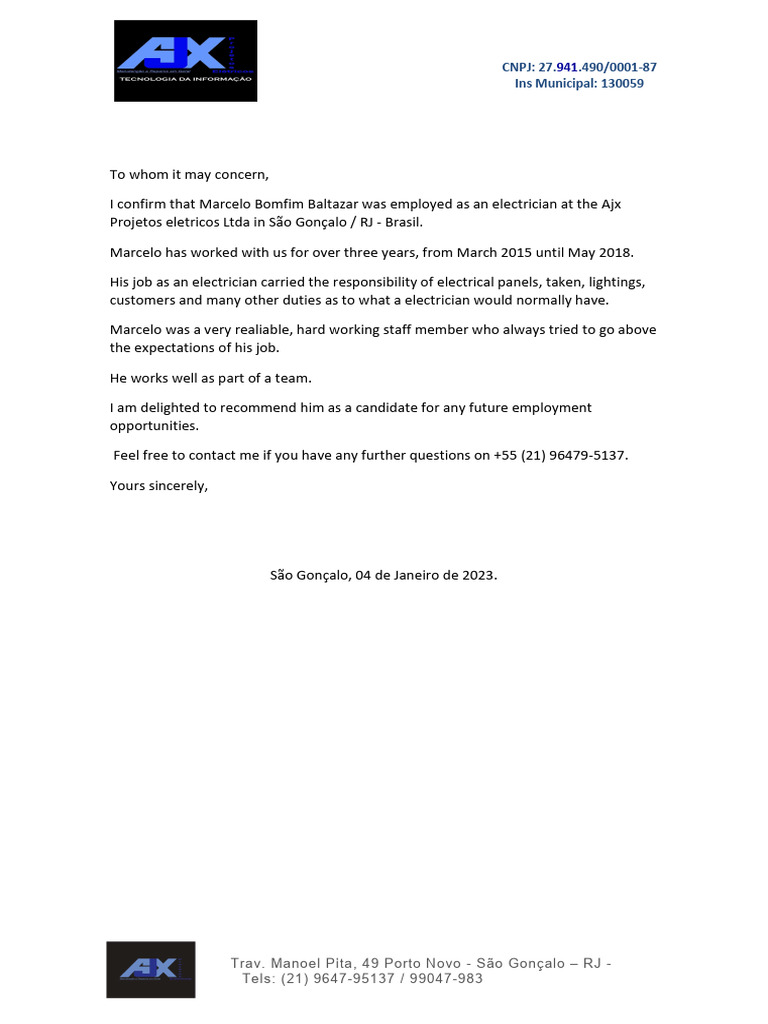 AJX - Reference Letter | PDF
