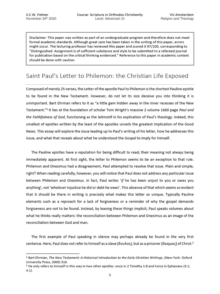 Saint Paul S Letter To Philemon The Chri | PDF | Epistle To Philemon ...