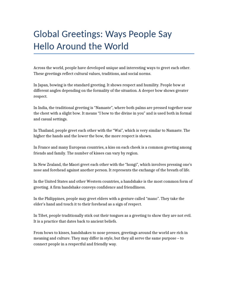 Global Greetings Reading Passage | PDF