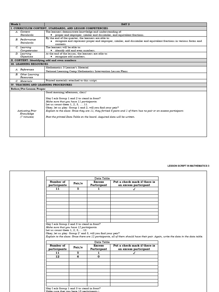 Lesson Plan: Odd and Even Numbers | PDF | Learning | Numbers