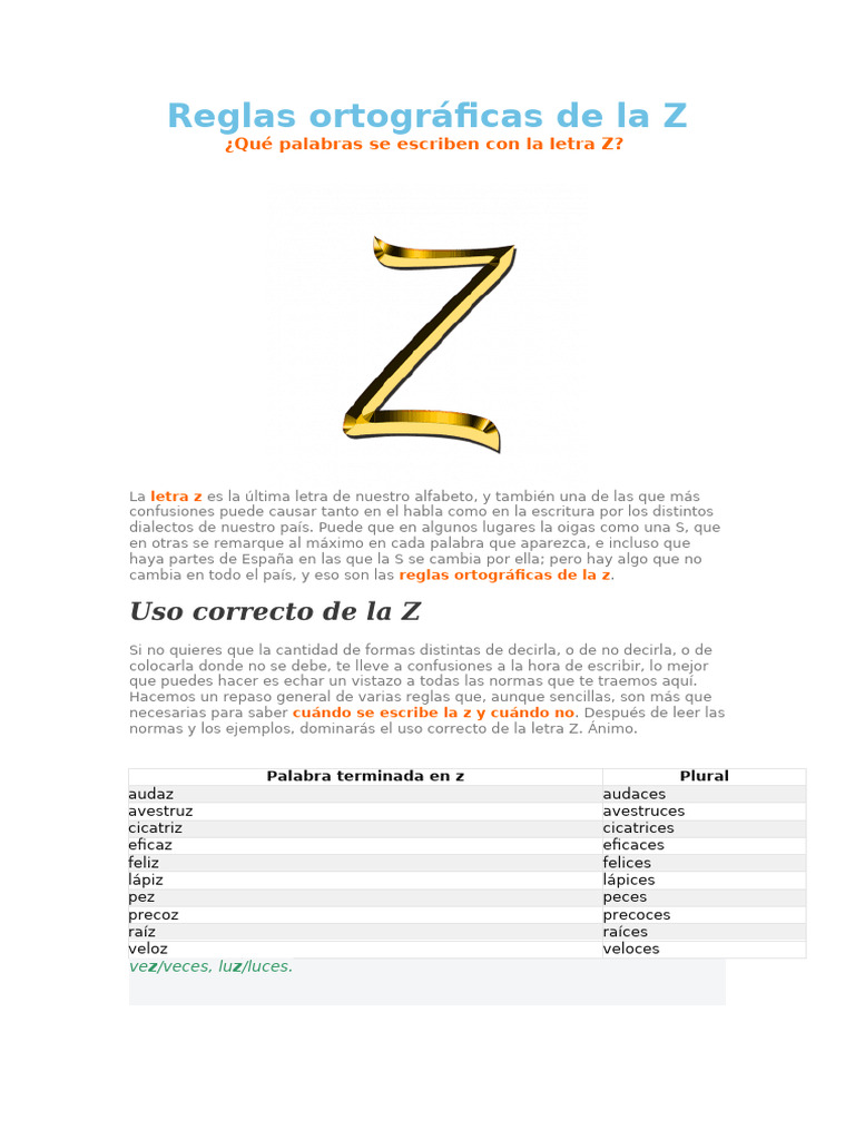 Reglas Ortográficas de La Z | PDF