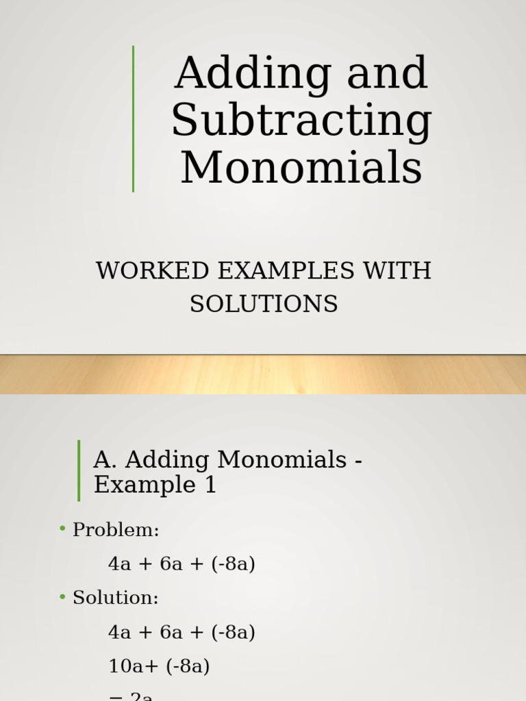 Adding and Subtracting Monomials | PDF