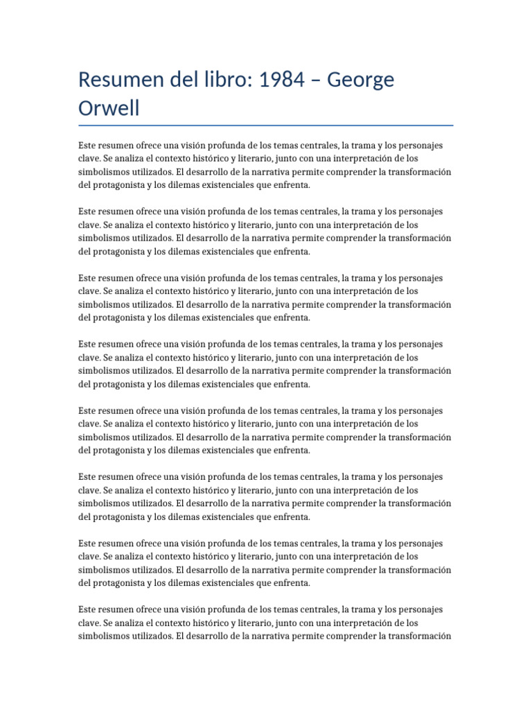 Resumen Del Libro: 1984 - George Orwell | PDF | Narrativa