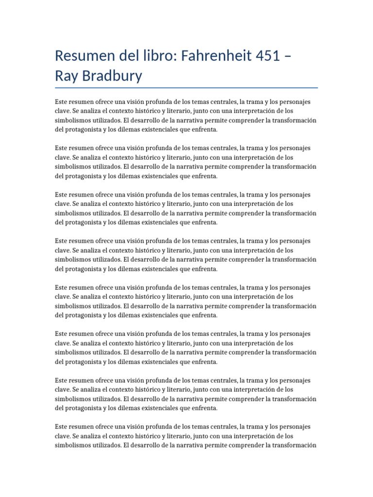 Resumen de Fahrenheit 451 | PDF | Narrativa