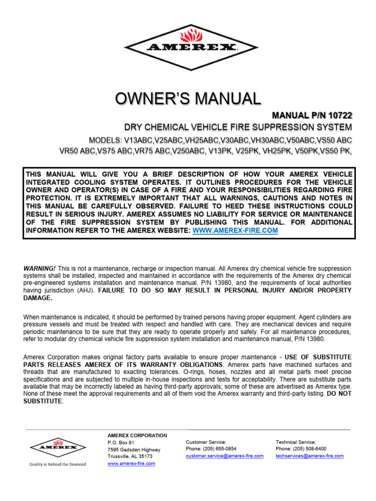 Amerex Vehicle Fire Suppression Manual | PDF | Firefighting | Vehicles