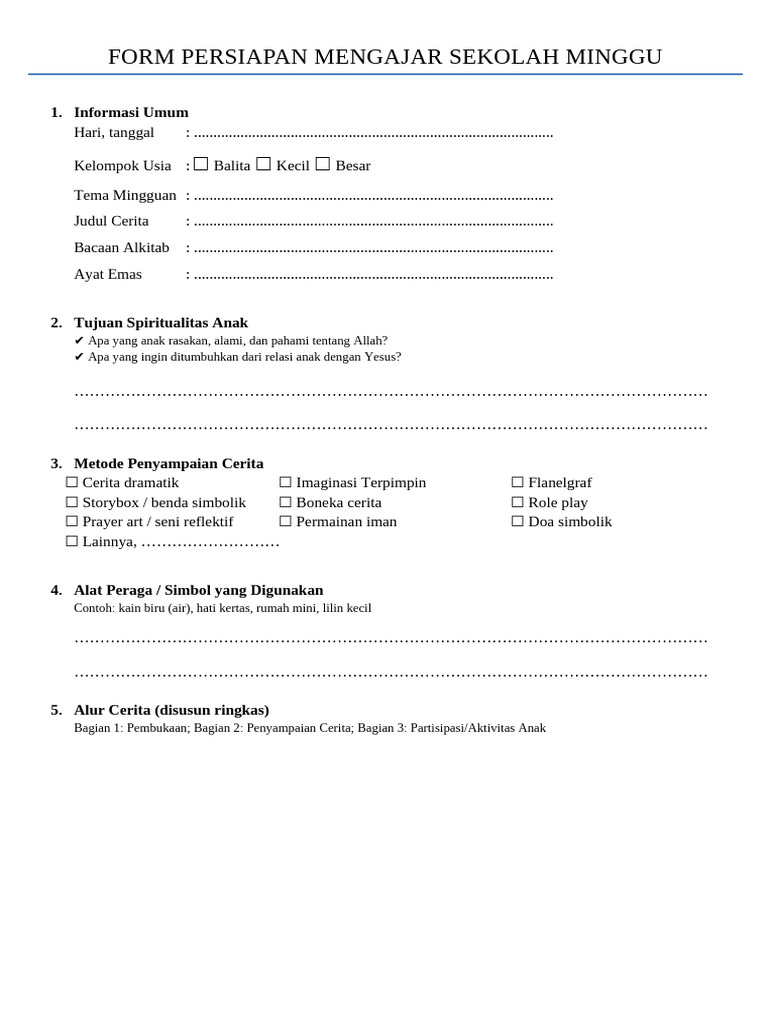 Persiapan Mengajar Sekolah Minggu - Template | PDF