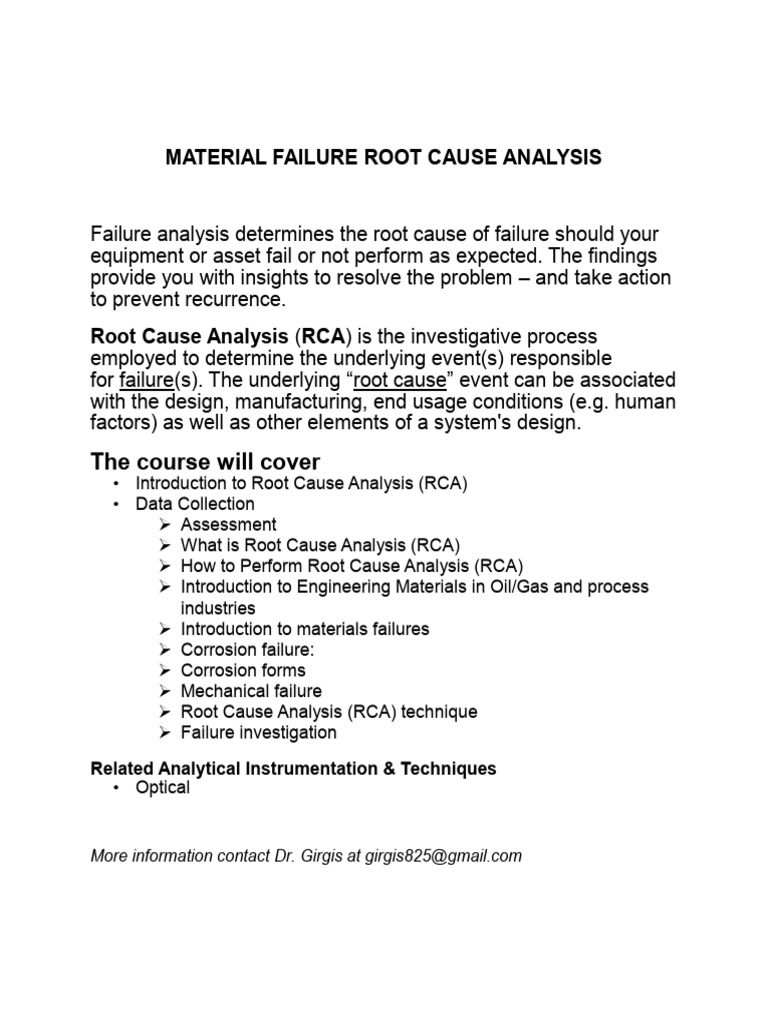 Material Failure Root Cause Analysis | PDF