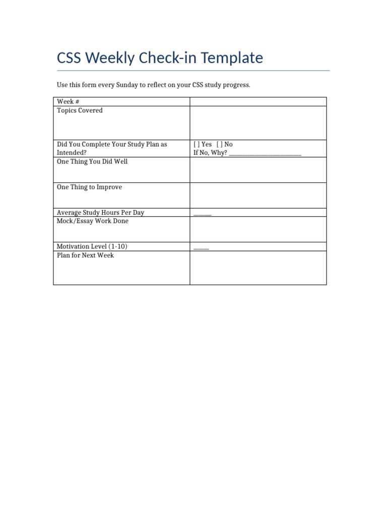 Weekly Checkin Template REVISED | PDF