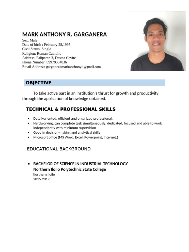 Mark Anthony R. Garganera's Resume | PDF