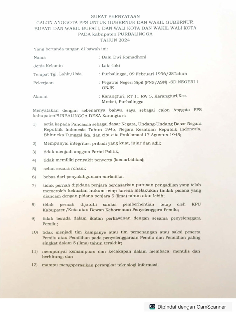 Surat Pernyataan Dalu | PDF