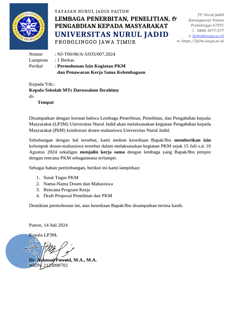 11. Template Surat Izin Kegiatan Dan Kerja Sama | PDF