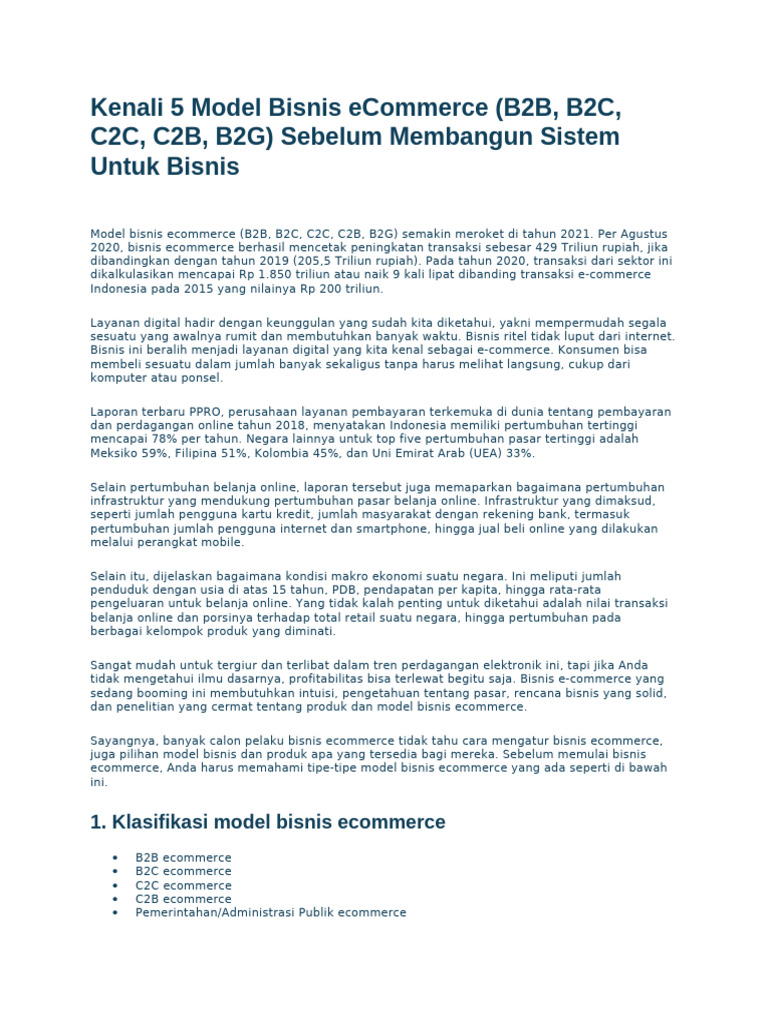Kenali 5 Model Bisnis Ecommerce | PDF