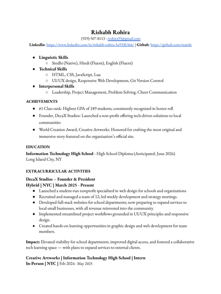 Rishabh Rohira Resume 2025 | PDF | Web Development | Computing