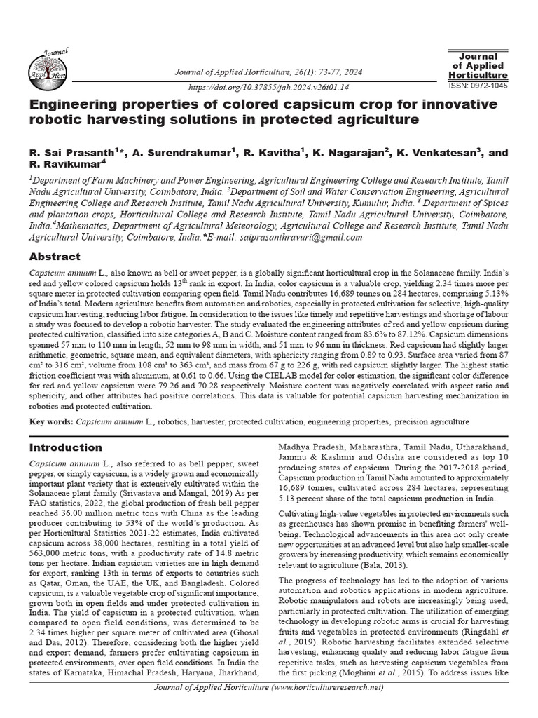 Engineering Properties of Colored Capsicum Crop For Innovative | PDF | Agriculture | Capsicum