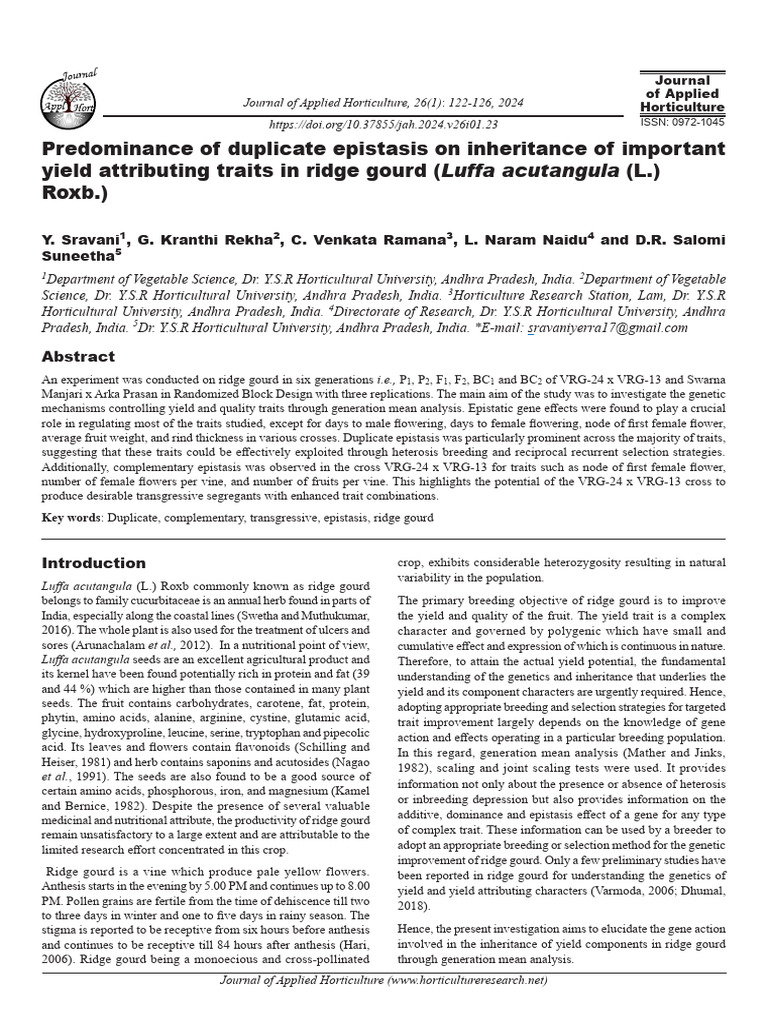 Predominance of Duplicate Epistasis On Inheritance of Important | PDF ...