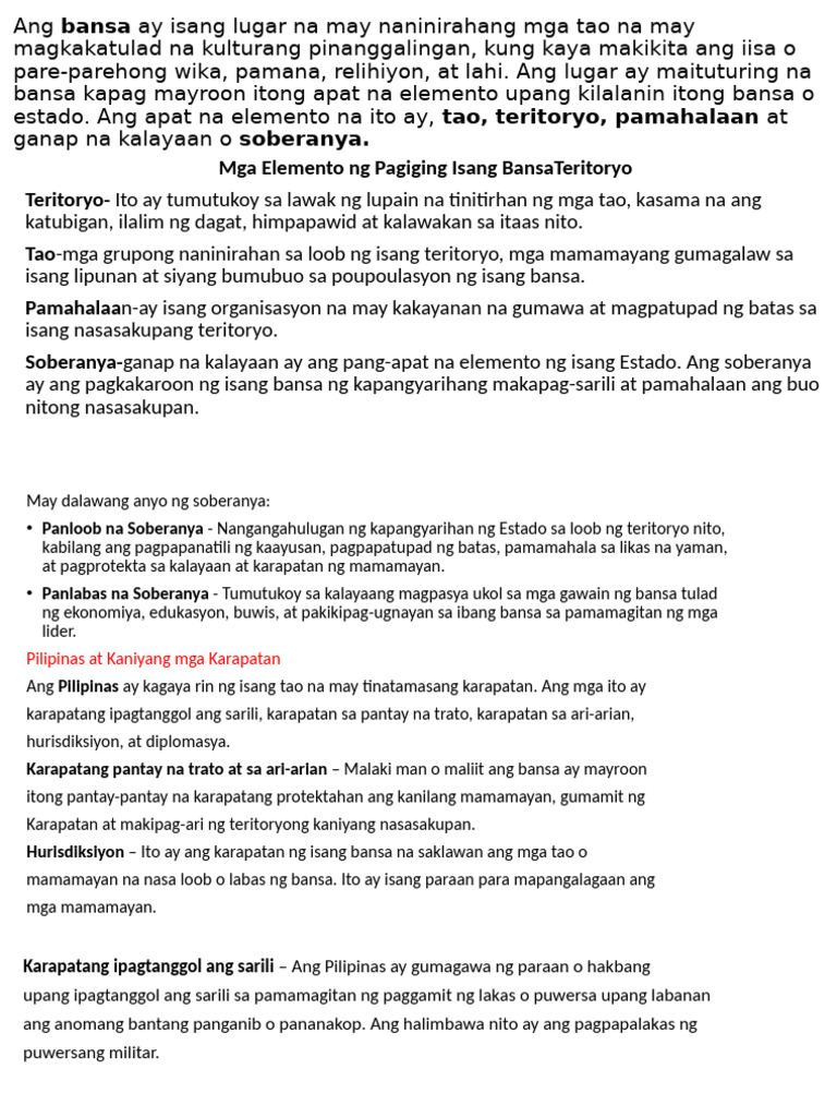 Ang Bansa Ay Isang Lugar Na May Naninirahang | PDF