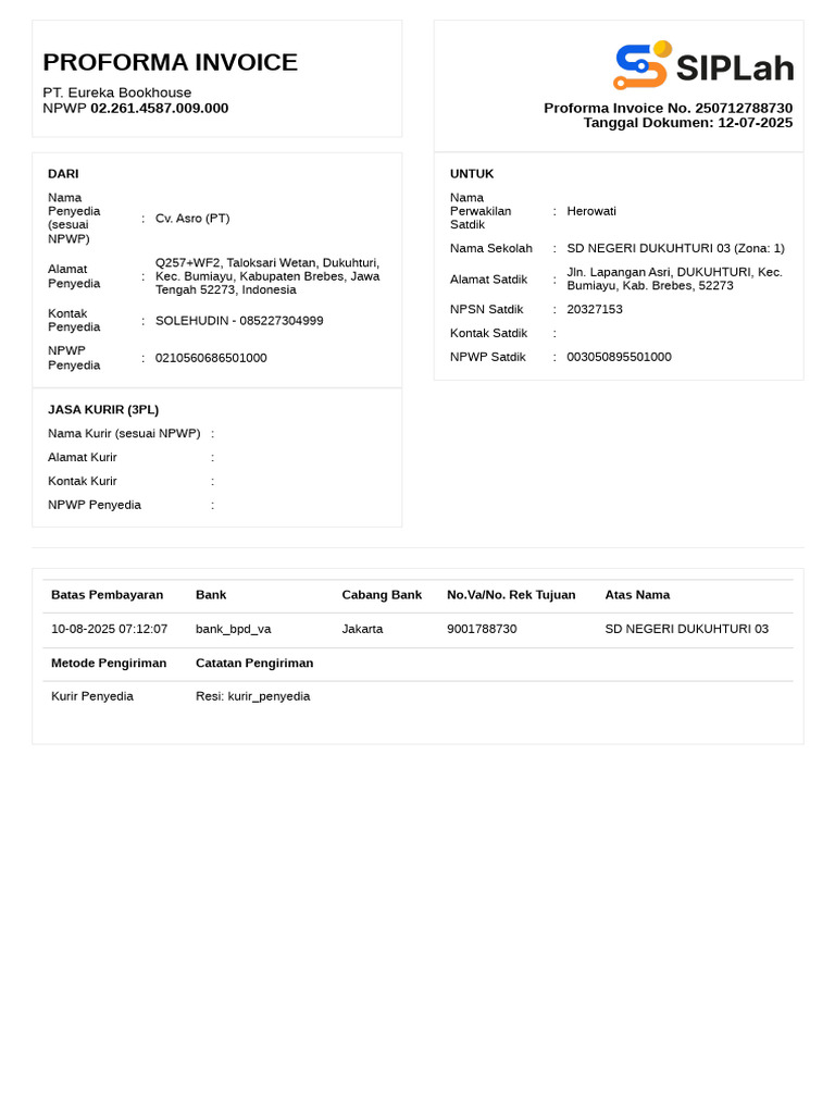 Proforma Invoice PT. Eureka Bookhouse | PDF